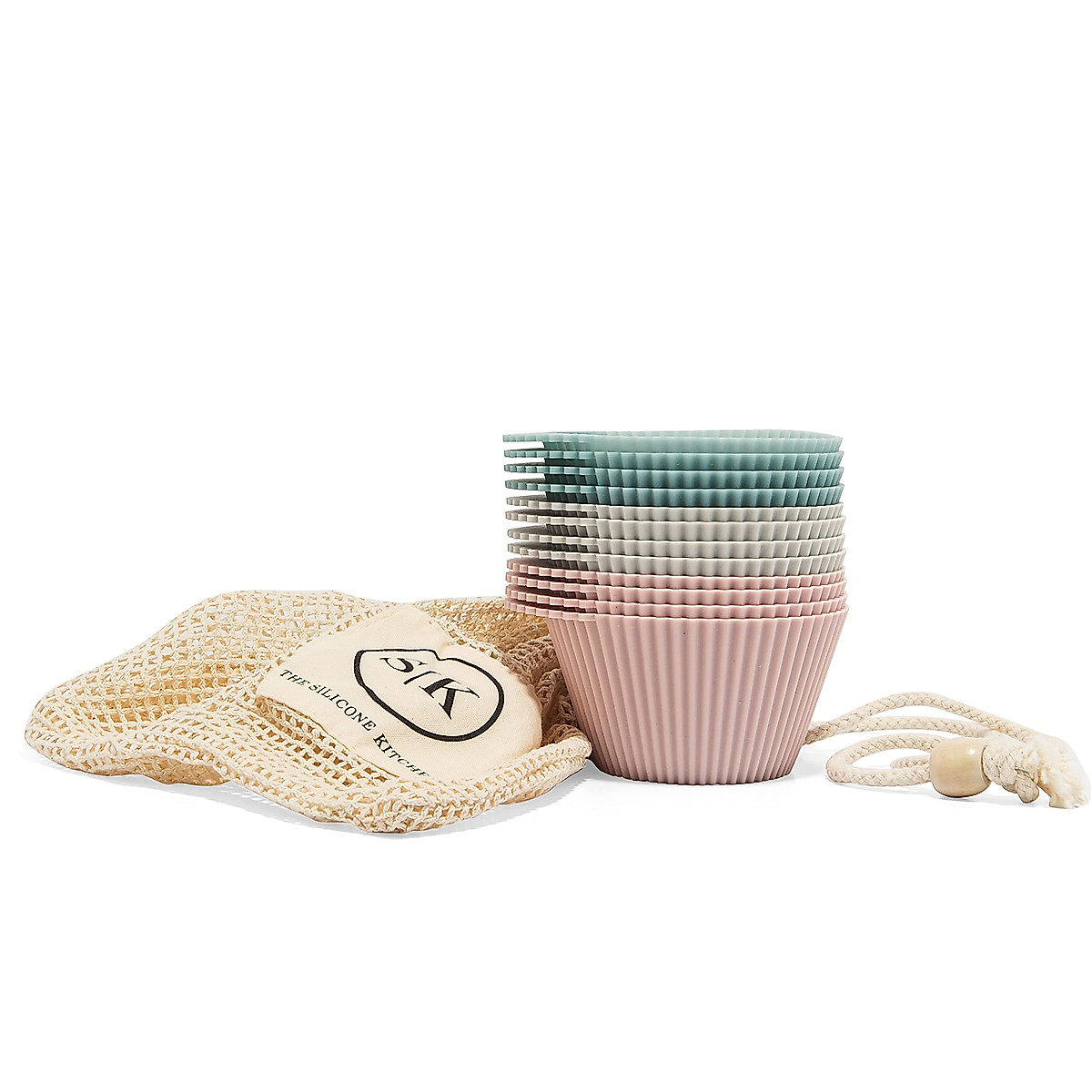 The Silicone Kitchen Reusable Silicone Baking Cups Silicone Muffin Liners for Cupcakes, BPA Free, 12 Pack, Regular, Pink Gray Blue