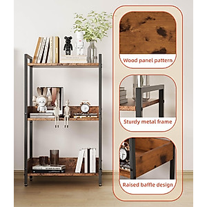 YSVCO Bookshelf, 3 Tier Industrial Small Book Shelf, Small Storage Bookcase with Organizer, Freestanding Open Shelf for Small Spaces, Bedroom, Living Room, Retro Brown BS70FB