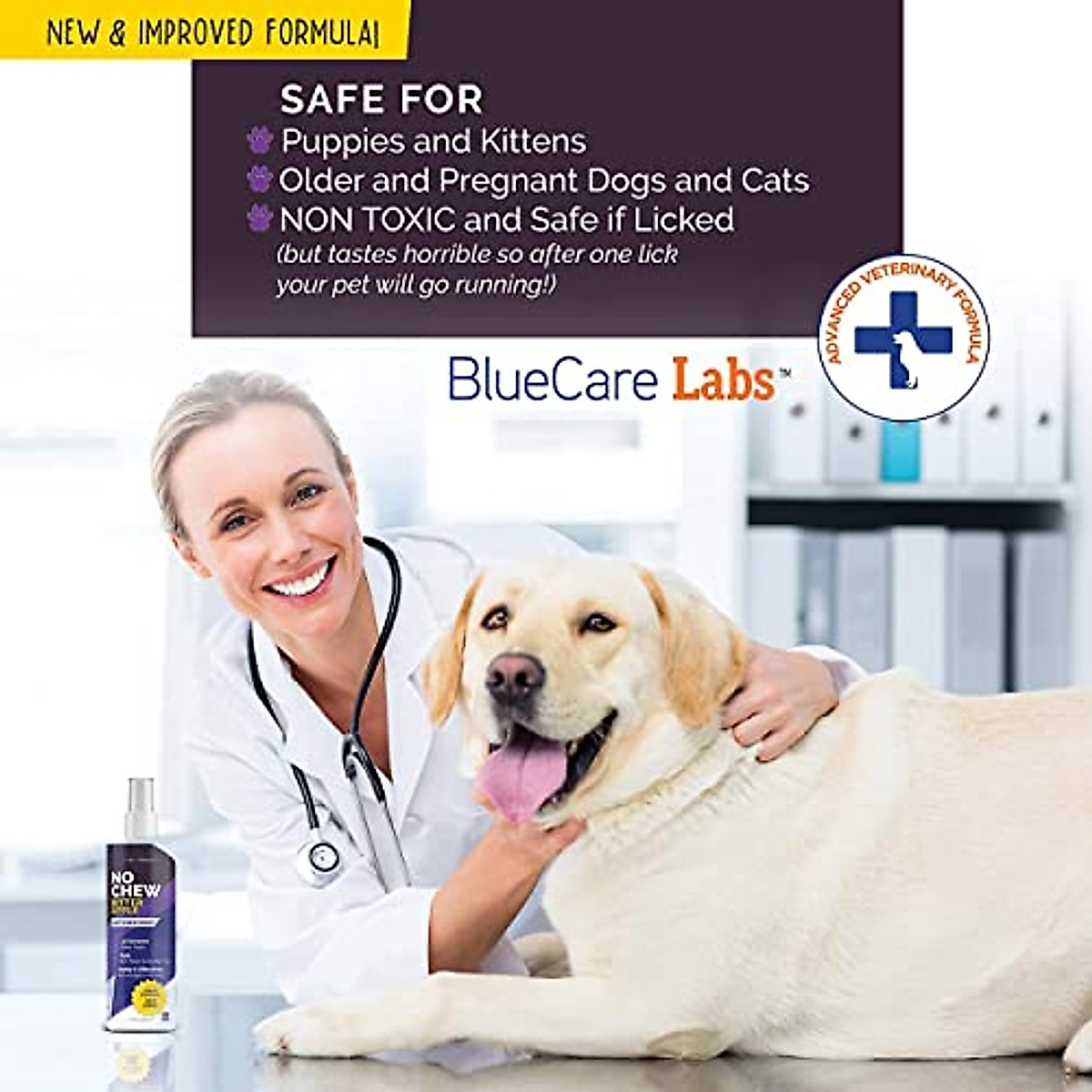 BLUECARE LABS Bitter Apple Spray for Dogs to Stop Chewing - Corrector Spray for Dogs to Prevent Licking and Chewing on Furniture, Paws and Wounds - No Alcohol and Non Toxic - Made in The USA 8oz