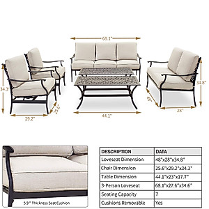 PatioFestival Patio Conversation Set 6 Pieces Metal Outdoor Furniture Seating Sets with Beige Thick Cushions, Rocking Chairs & Coffee Table & Loveseat