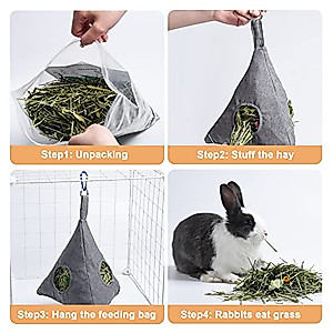 Rabbit Hay Feeder Bag，Bunny Hay Feeder Bag, Guinea Pigs Feeder Bag, Hanging Soft Burlap Feeder Bag with 3 Holes for Rabbit, Bunny, Guinea Pigs ,Hamster and Other Similar Size Animals (Pink)