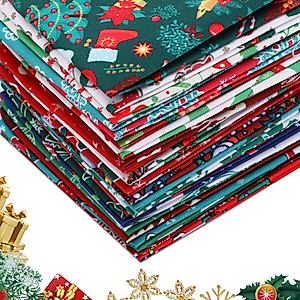 Preboun 50 Pcs 8 x 8 Inches/ 20 x 20 cm Christmas Fabric Squares Christmas Fabric 25 Different Patterns Fabric Scraps Quilting Craft Fabric Patchwork Fabric Bundles for Sewing Crafting DIY Supplies