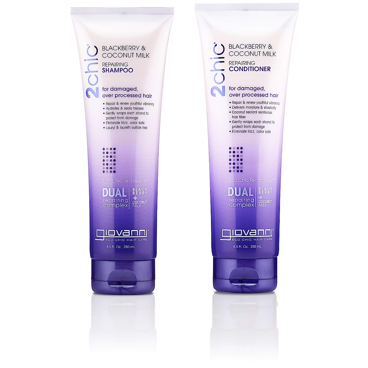 GIOVANNI COSMETICS - 2Chic Repairing Shampoo & Conditioner, 8.5 Fluid Ounce / 250 Milliliter - Dual Repairing Complex For Damaged Over-Processed Hair