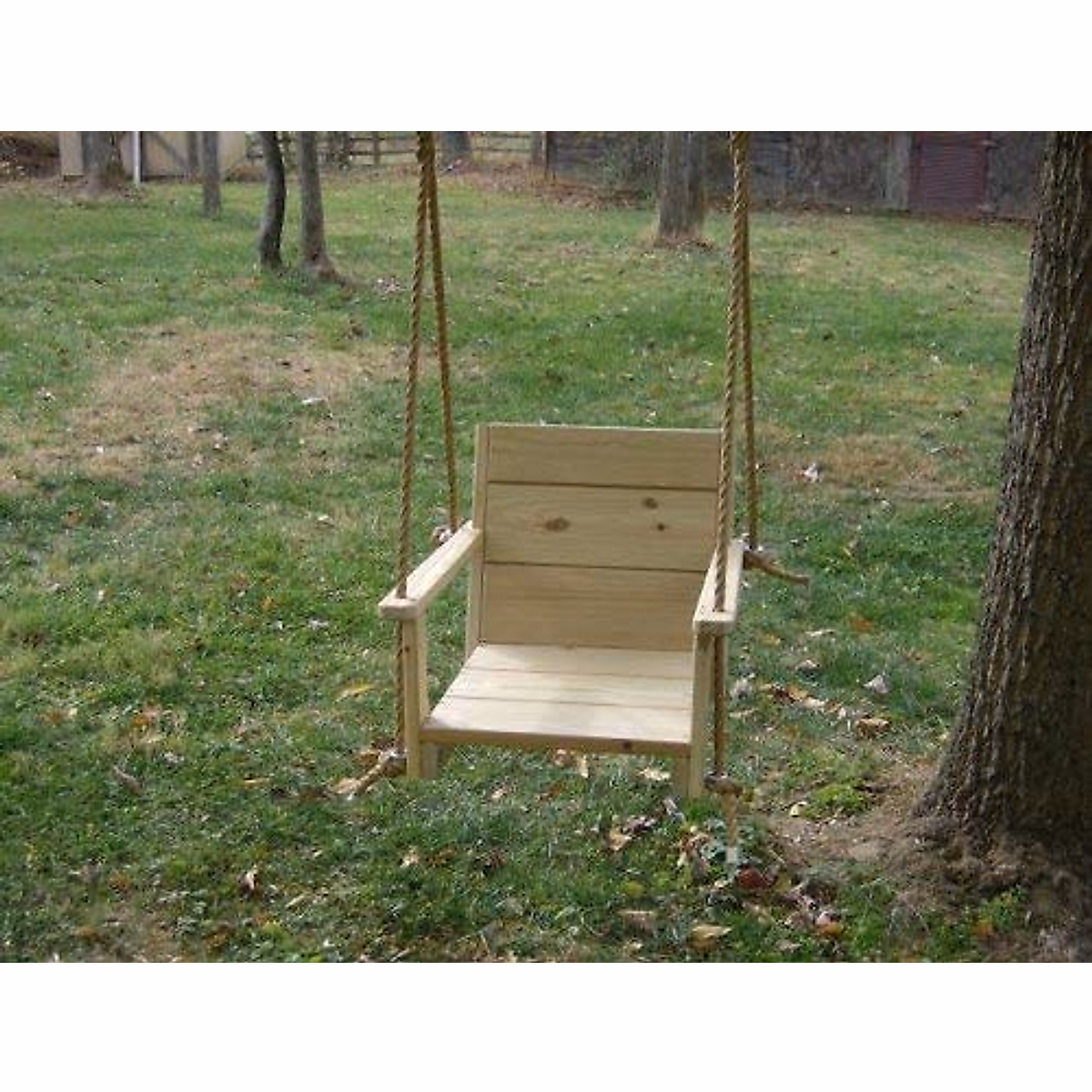 Wood Tree Swings - Wooden Hanging Chair Swing - Hang Outdoors in a Tree on a Porch or Patio Garden - Indoors in a Basement or Children's Playroom - Includes Rope and Clamps