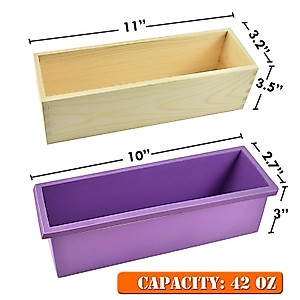 Artcome Loaf Soap Making Cutting Mold Kit Multi-Function Adjustable Wood Soap Mold Set - Rectangular Silicone Mold Set with Stainless Steel Wavy & Straight Cutter