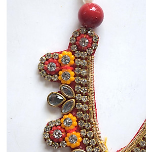 Handmade Orange Red Bead Bal Krishna/Ganesh Ornaments Haar Mala for 1" To 3" Laddu Gopal Idol, Devi Maa/Radha Rani/Laddu Gopal Shringar Haar Mala R
