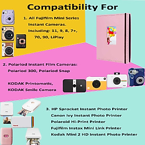 Instax Mini Photo Album 200 Pictures for Fujifilm Instax Mini 11 90 70 50S 26 25 9 8+ 7S Instant Camera & Kpop Photo Card, Polaroid Photo Album for Polaroid Snap Z2300 PIC-300P Film(Pink)