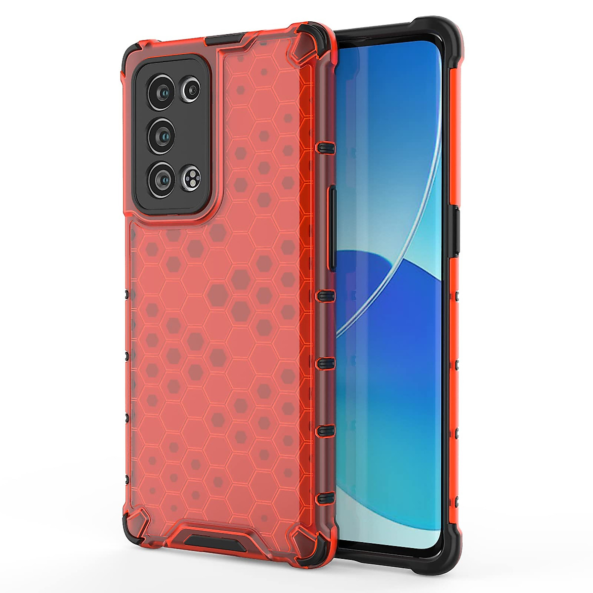 Pzwoxukhov Compatible with Oppo Reno 6 Pro+ 5G Case Cover,Compatible with Oppo Reno 6 Pro+ 5G Honeycomb Anti-Drop Shock-Absorbing Case Red
