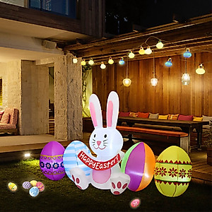 DR.DUDU 7 FT Long Easter Inflatable Bunny with Eggs, Happy Easter Inflatable Decorations, Easter Bunny Blow up for Outdoor Garden Yard Lawn Holiday Party