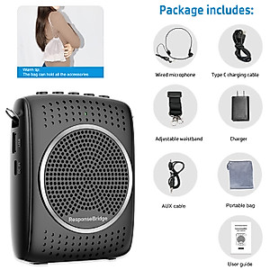 Voice Amplifier for Teachers Personal Wired Microphone Headset - Loudly Rechargeable Portable Microphone with Speaker, 2000mAh Small Pa System with Headset Microphone Classroom ect S309