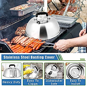 12 Inch Basting Cover with Adjustable Vent, Joyfair Stainless Steel Cheese Melting Dome for Outdoor BBQ Grilling/Flat Top Grill Griddle, Steaming Vent & Heat-Resistant Handle, Dishwasher Safe