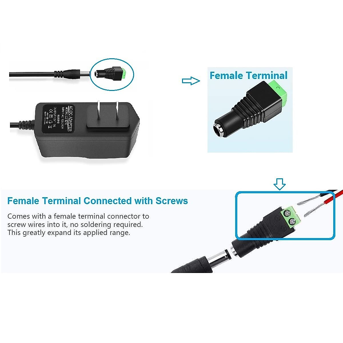 12V 1A DC Power Supply Adapter 12 Volt AC Adapter 100-240V 50-60Hz to DC 12V 1A Power Adapter, 12V DC Power Supply 1A Transformer with 5.5mmx2.5mm DC Outle Plug & 1 Tip