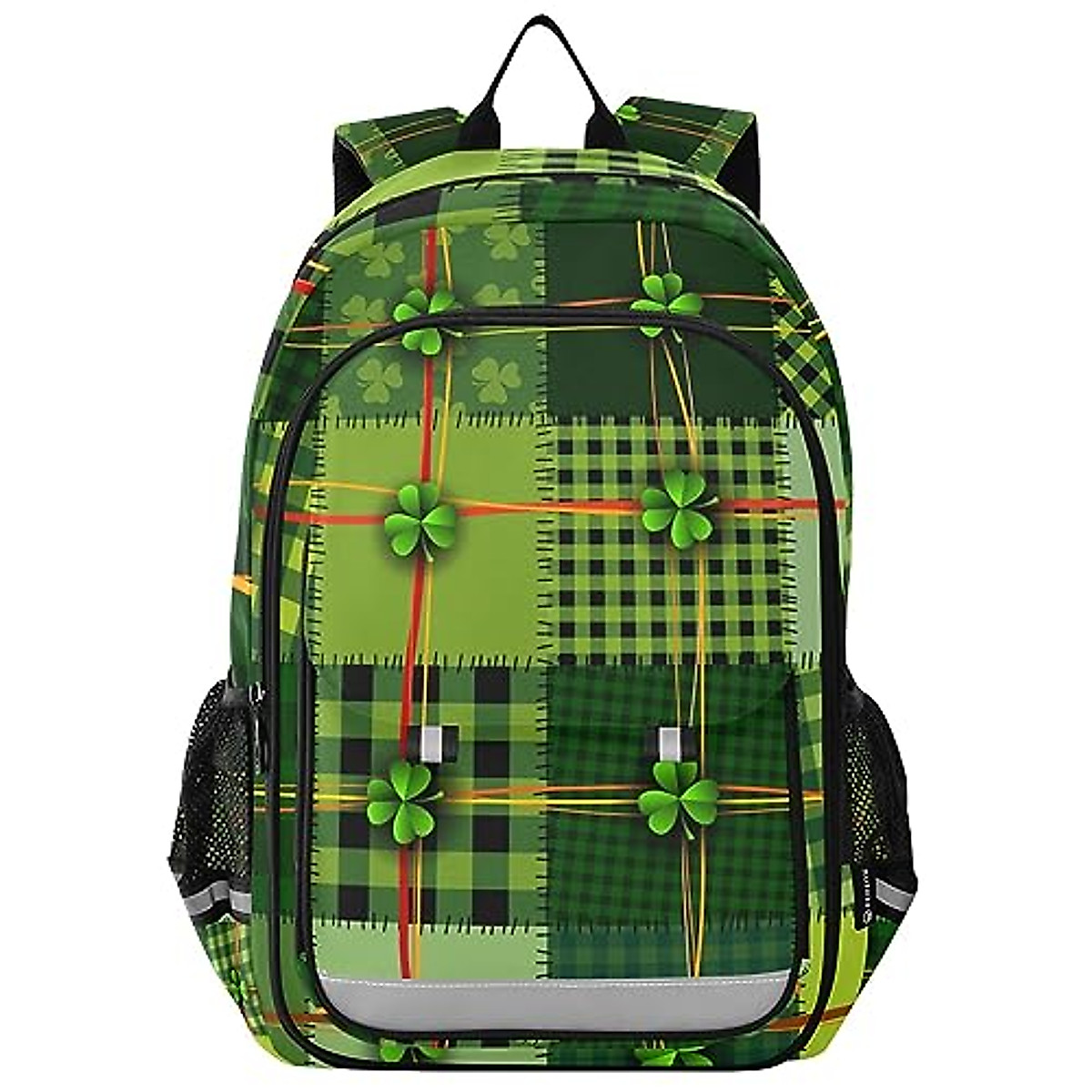 CHIFIGNO St. Patrick Buffalo Plaid Bookbag with Laptop Compartment, Comfortable Backpack with Compartments, Backpack for School Kids 6-12 Gifts