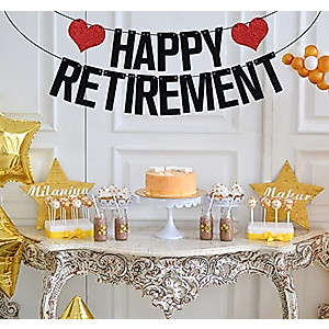 Black Glitter Happy Retirement Banner, Officially Retired Decorations, , Farewell Party Retirement Party Decorations