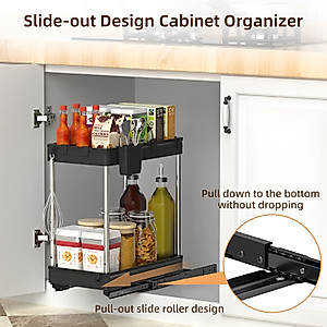 Pluspace 2 Pack Under Sink Organizer and Storage Pull Out Cabinet Organizer Bathroom Sink Organizer with Sliding Drawer Adjustable Height Kitchen Cabinet Organizer Multi-purpose Storage Shelf Black