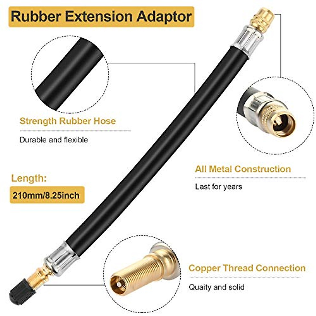 Mudder 2 Pieces 8.25 Inch Flexible Extension Tire Valve Adaptor and 2 Pieces 90 Degree Tyre Valve Extension Adaptor for Universal Cars Truck Motorcycle Bike Scooter