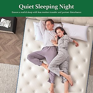 Lechepus TwinXL Mattress, 14Inch Gel Memory Foam with 7-Zone Pocket Spring Mattress TwinXL Size, Cooling Sleep and Pressure Relief, Medium Plush Hybrid Mattresses in Box for Motion Isolation