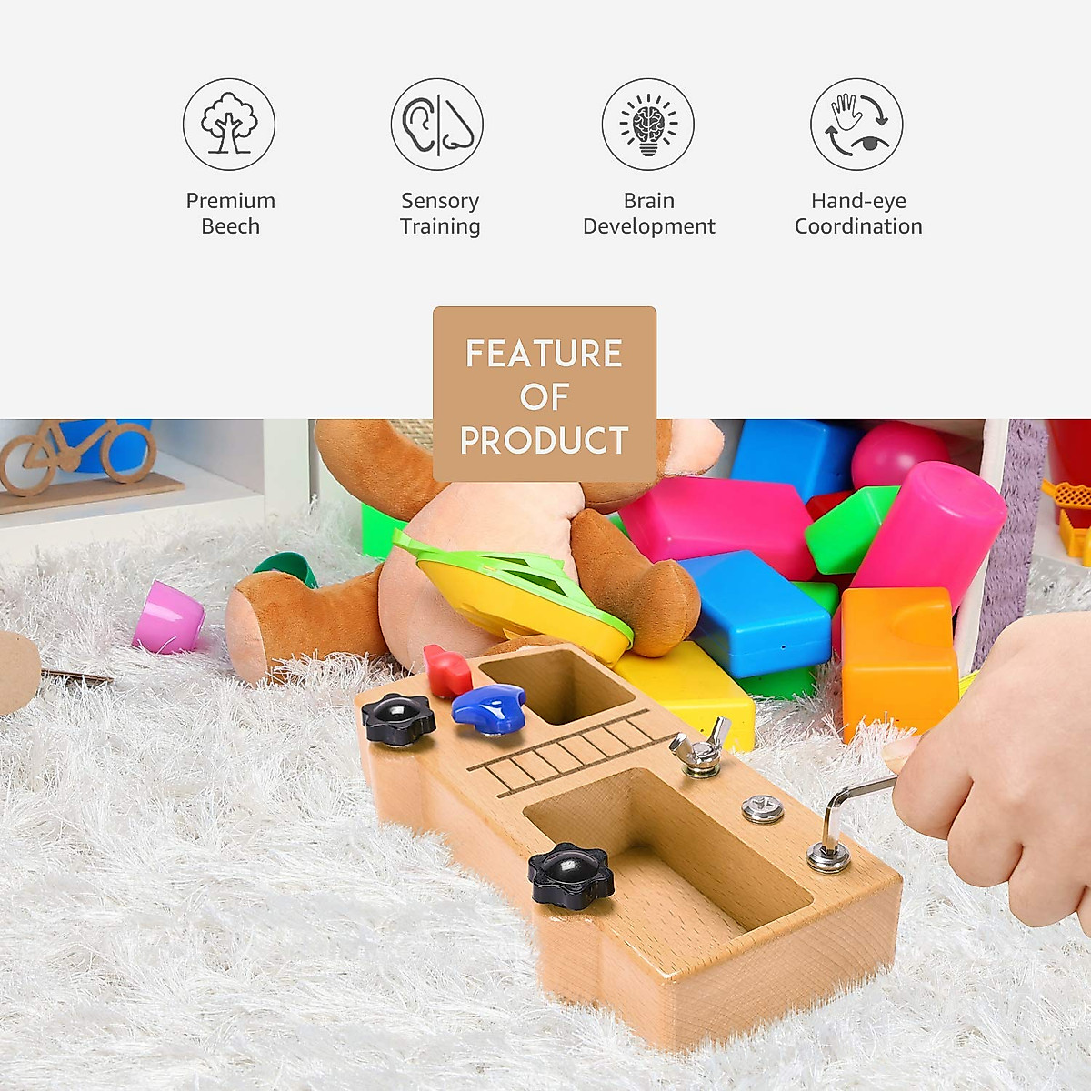 LUEUR Montessori Toys for Toddlers - Screw Driver Board for kids, Basic Skills Educational Learning Sensory Toy, Wooden Fire Truck Montessori Materials for kids over 3 Year Olds, Preschool, Classroom…