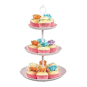 3 Tier White Plastic Cupcake Stand Serving Tray for Party & Birthday Decorations Tiered Serving Stand Dessert Stand Tray- Elegant Display Tower for Cupcakes, Desserts(1 Pack)
