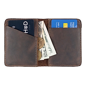 Hide & Drink, Bifold Wallet, Slim Card Holder, Minimalist Traveler Wallet, Vintage Front Pocket Wallet, Full Grain Leather, Handmade, Bourbon Brown