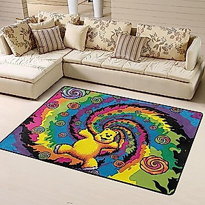 Dancing Thanksgiving Bear Printed Area Rugs 5.25x4 Feet Fluffy Shaggy Carpet Soft Rugs for Bedroom Living Room Non-Slip Washable Floor Carpet for Indoor Home Decorative