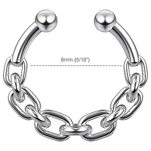 Evonix 16g Fake Septum Nose Ring Piercing Jewelry Hoop Nostril Solid Brass Rhodium-Plated Cute Boho Faux