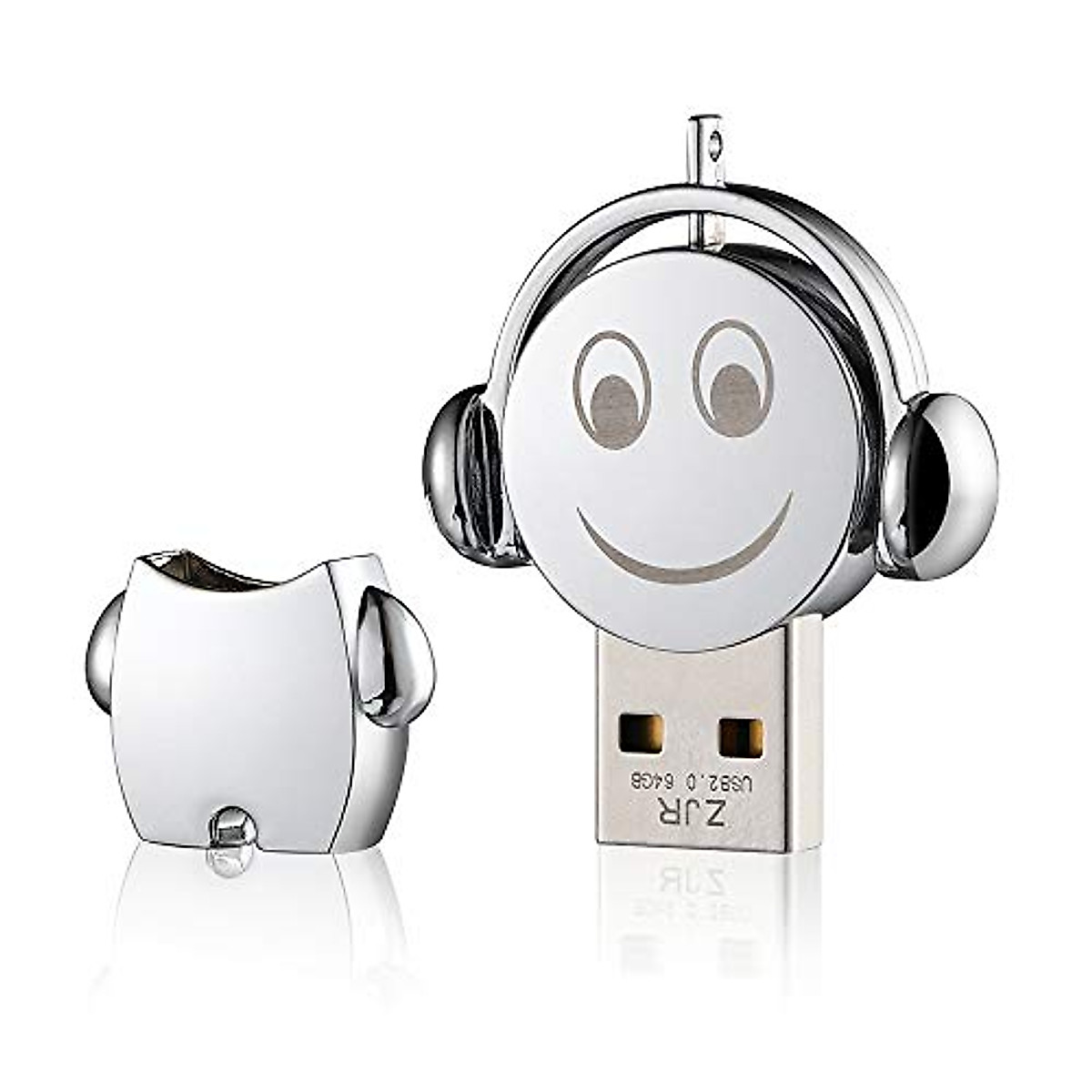 Novelty Cute Cartoon Flash Drive 64GB Thumb Drive Memory Stick for PS4/PC/Laptop/Computer/External Storage Data/Photo/Video(Silver-Smile)