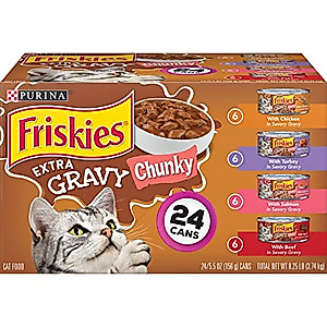 Purina Friskies Gravy Wet Cat Food Variety Pack, Extra Gravy Chunky - (24) 5.5 oz. Cans