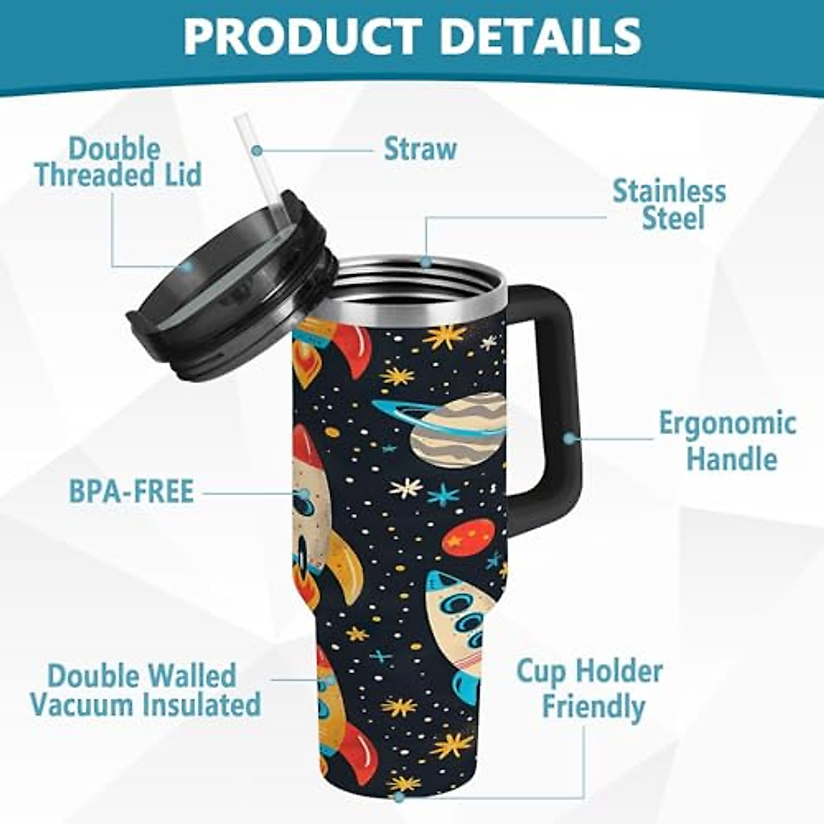 FRCSDIY Cosmic Planet Insulated Tumbler with Handle and Straw Lid,30oz Leakproof Stainless Steel Cup BPA-Free Water Bottle