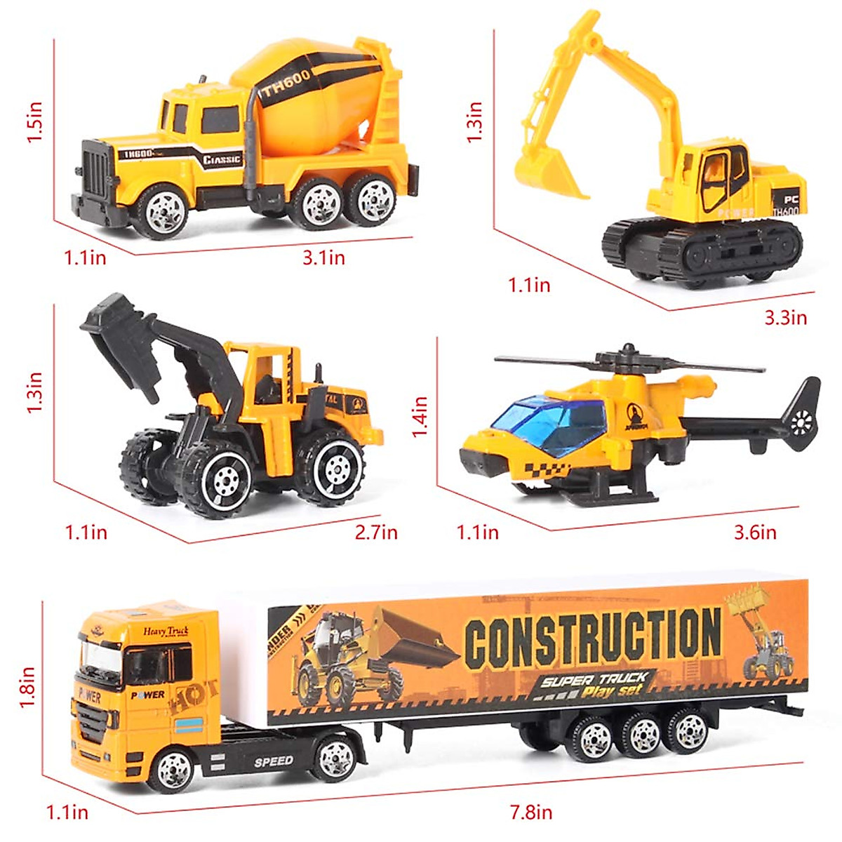 Jenilily Construction Toys Truck Die-cast Vehicle Transporter Car Set Excavator Dump Truck Digger Backhoe for Boys Kids 3 4 5 Years Old