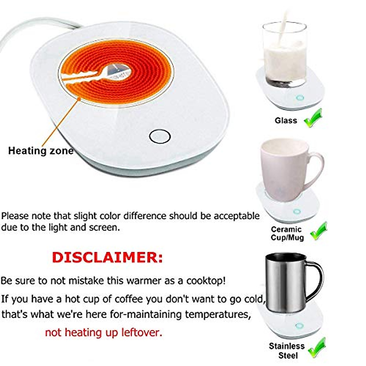 Ariskey Coffee Mug Warmer with Spoon Auto Shut Off Beverage Warmers Electric Thermostatic Smart Cup Warmer Pad for Office and Home Cocoa Tea Water Milk Soup (Up to 131F℉/55℃) with Leave Coffee Spoon