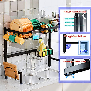 adoymiro Over The Sink Dish Drying Rack, Expandable Height and Length, 2 Tier Large, Stainless Steel, 24-35.5 inches L x 12 inches W x 19-22 inches H