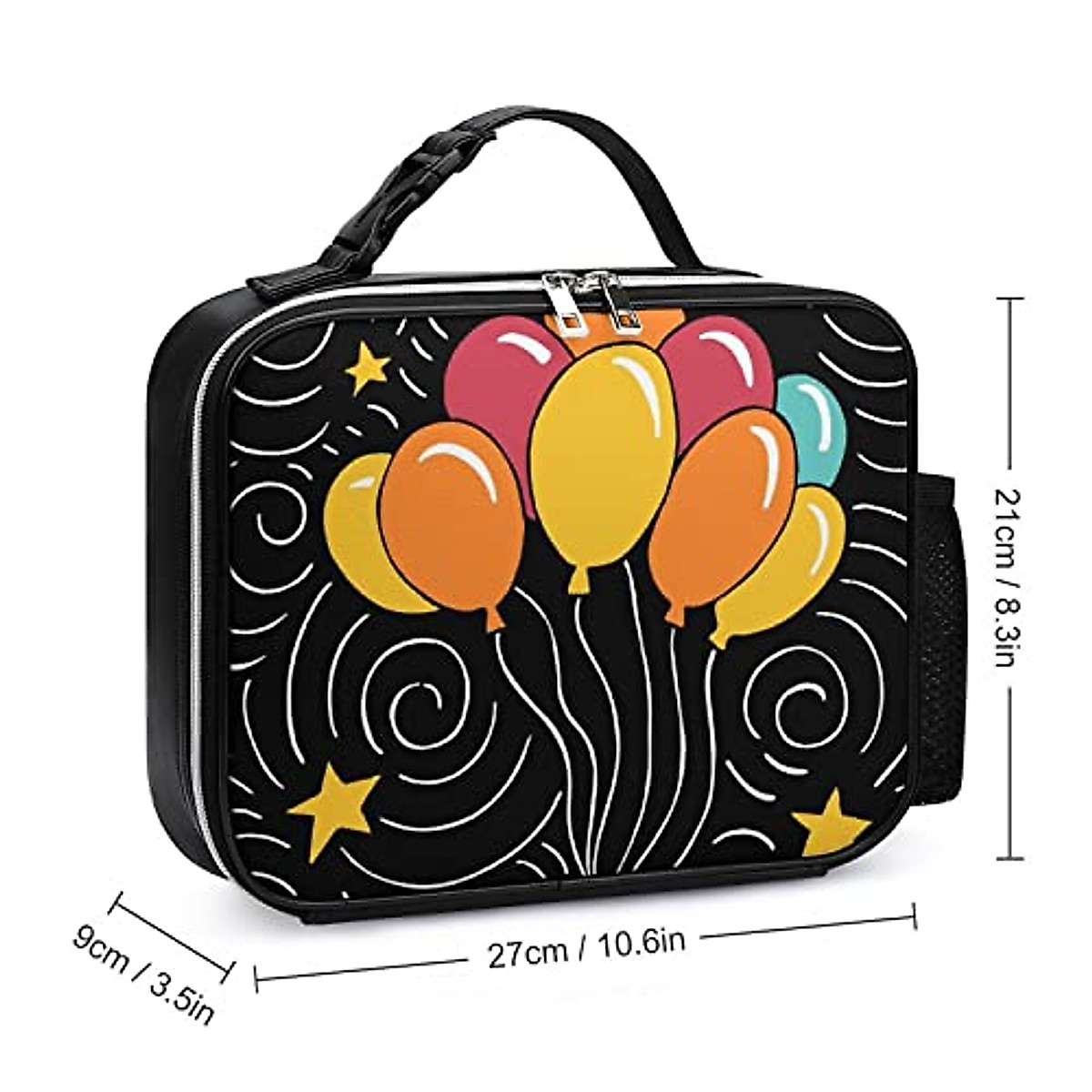 Happy Birthday Balloon Printed Lunch Box Insulated Leakproof Cooler Tote Bag Reusable for Travel Work Picnic