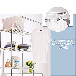 BAOYOUNI Adjustable Laundry Shelf Over Toilet Washing Machine Storage Rack Above Washer Dryer Standing Bathroom Organizer 3-Tier Space Saving Shelving Units, Ivory