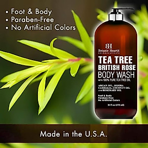 Botanic Hearth Tea Tree Body Wash with British Rose Extract, Helps with Nails, Athletes Foot, Ringworms, Jock Itch & Acne, Soothes Itching & Promotes Healthy Skin and Feet, 16 fl oz