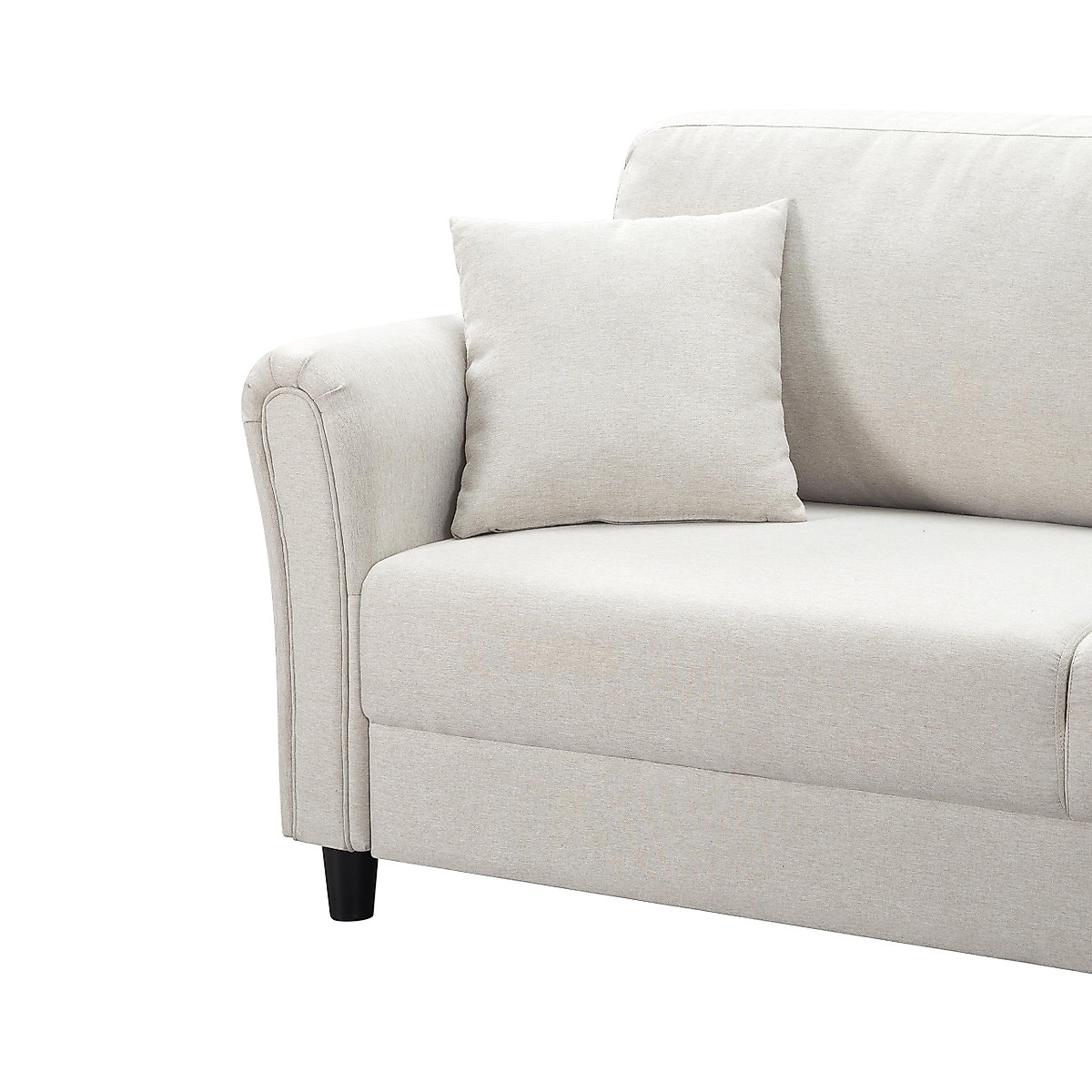 KoiHome Loveseat 81.5" 2 Pillows and Rolled Arm, 2 Upholstered Linen Fabric Couch Lounge Furniture, Deep Seated Comfy Sofa for Living Room, Bedroom, Apartment, Office, Beige