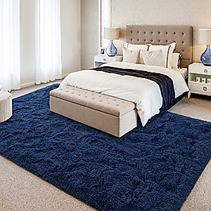 Hutha 6x9 Large Area Rugs for Living Room, Super Soft Fluffy Modern Bedroom Rug, Navy Blue Indoor Shag Fuzzy Carpets for Girls Kids Nursery Room Home Decor