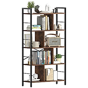 Yoobure 5 Tier Tall Book Shelf, Industrial Bookshelf Storage Bookcase, Open Wood Book Case, Rustic 5 Shelf Display Shelf for Living Room, Modern Standing Book Shelf for Bedroom, Home Office, Kitchen
