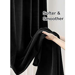Joydeco Black Velvet Curtains 90 inch Length 2 Panels Burg Set, Luxury Rod Pocket Thermal Insulated Window Blackout Curtain, Room Darkening Drapes for Living Dining Room Bedroom Privacy