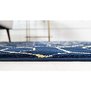 Unique Loom Glam Collection Geometric, Trellis, Metallics, Modern, Chic Area Rug, 4 ft 0 in x 6 ft 0 in, Navy Blue/Gold