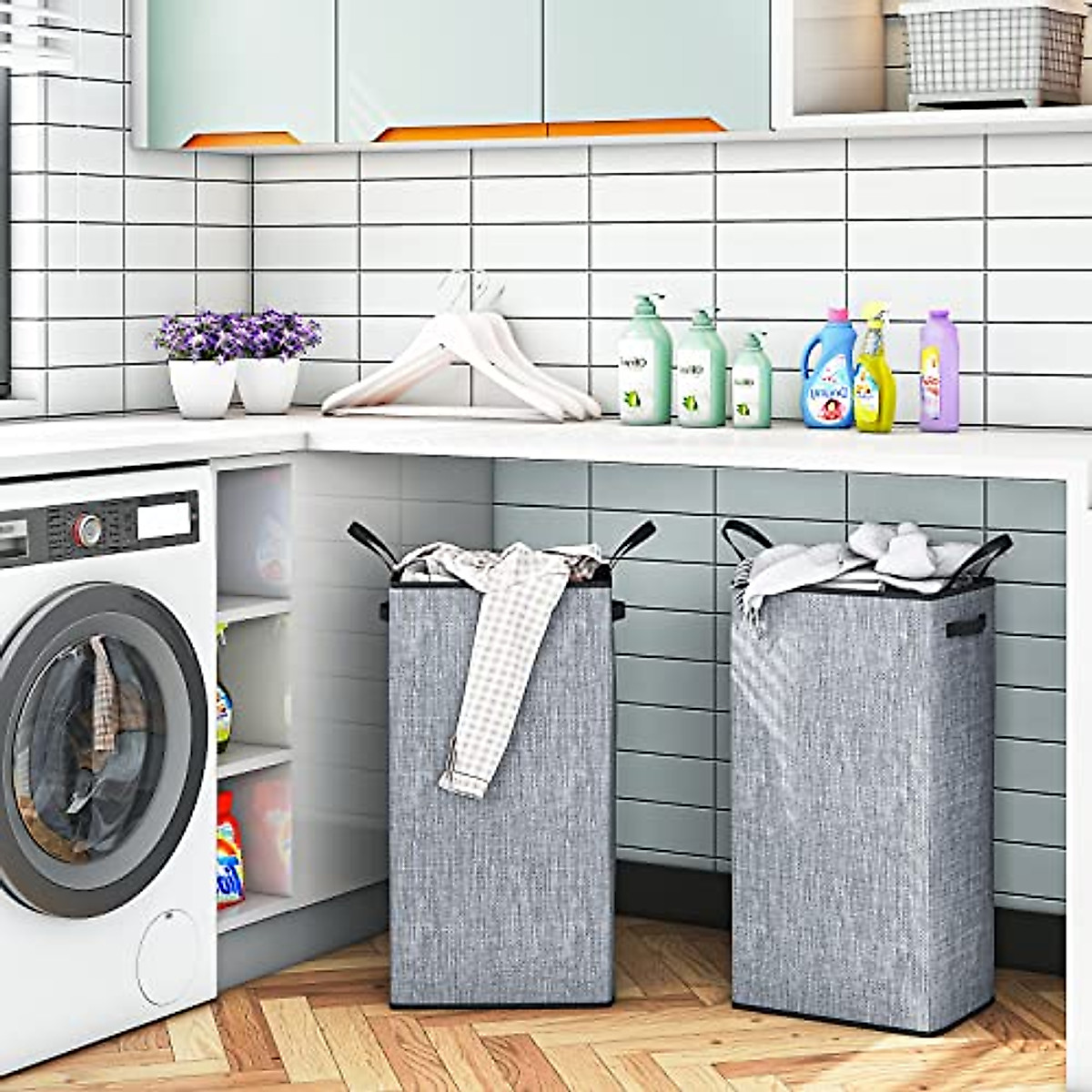Wisdom Star Laundry Hamper,75L Collapsible Waterproof Large Laundry Basket,Laundry Sorter for Clothes Toys in the Dorm and Family,Grey