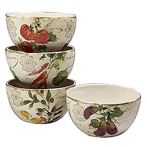 Certified International Corp Piazzette 6" Ice Cream Bowls, Assorted Designs, Set of 4, Multicolor