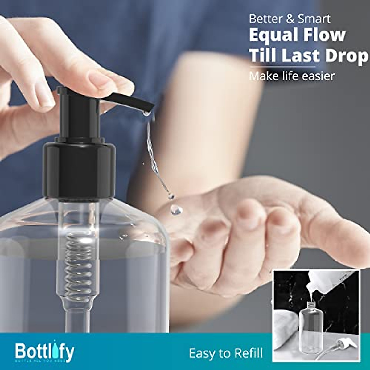 4 PCS Refillable Shampoo and Conditioner Bottles with Pump 8oz – Clear Plastic Pump Bottles Dispenser Empty - BPA Free Leak Proof Hand soap Dispenser Set with Travel Lock