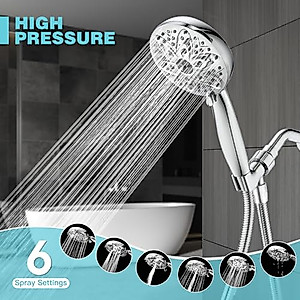 JDO Shower Head with Handheld, High Pressure Handheld Shower Head 6 Settings, Detachable Shower Head Set with Stainless Steel Hose and Shower Bracket (Chrome)