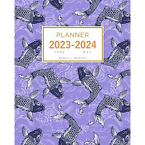 Planner 2023-2024: 8x10 Weekly and Monthly Organizer Large from June 2023 to May 2024 | Japanese Style Carp Fish Design Blue-Violet