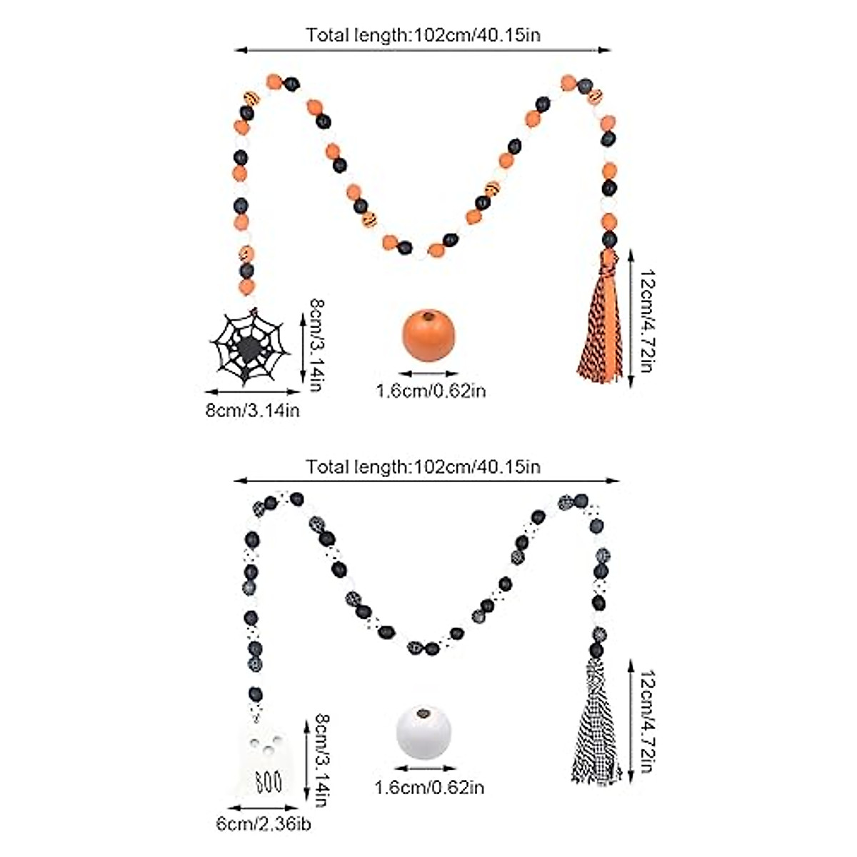 Halloween Wooden Bead Garland with Spiderweb Tassel Rustic Farmhouse Tiered Tray Decor Prayer Bead Wall Hanging Mantle Decor Party Favors for Women Aesthetic Fall Decor Haunted House Decor