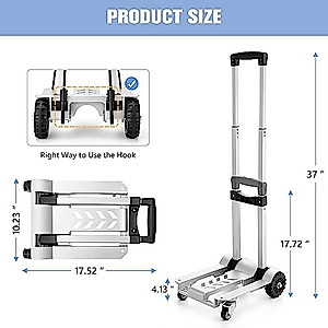 KEDSUM Foldable Aluminum Panel Hand Truck, Portable 270 lbs Lightweight Utility Cart for Travel, Shopping, Office Use