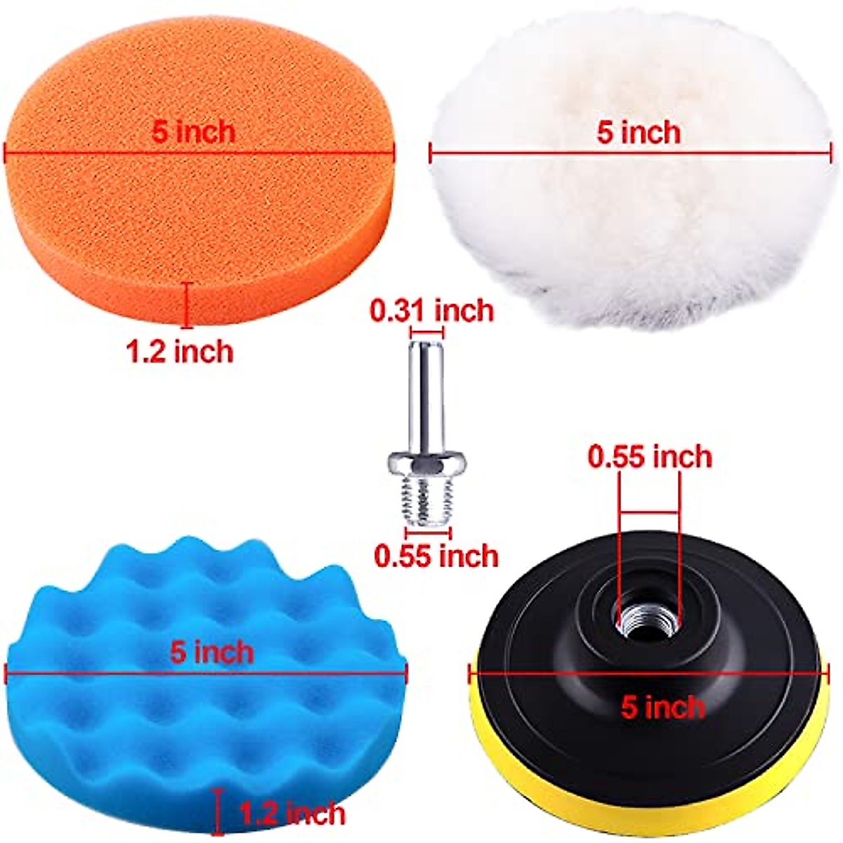 SIQUK 9 Pieces 5 Inch Buffing Pads Kit Foam Buffer Polisher Pads 5 Inch Hook and Loop Polishing Pads Buffer Attachment for Drill