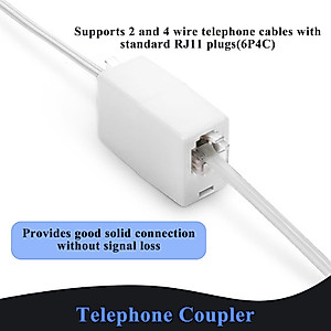 KINXIYU Phone Cord 15FT, Landline Telephone Cable with RJ11 Plug, Includes Telephone Inline Coupler RJ11 Splitter and 10pcs Cable Clips(White)