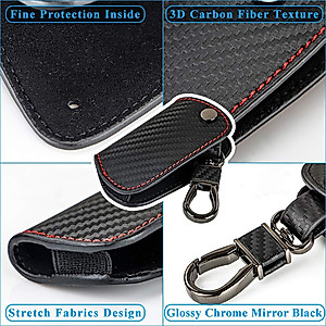 AeroBon Red-Stitch Leather Keychain Key Fob Cover Kit Compatible with BMW Key Fob (F Type)